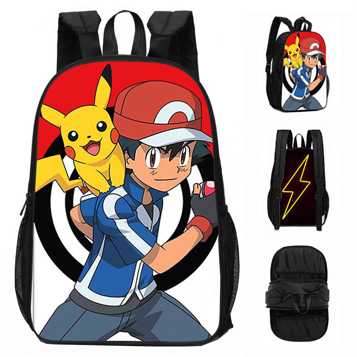 Ryggsekk: Pokémon - Ash, Pikachu og Poké Ball med lyn-symbol