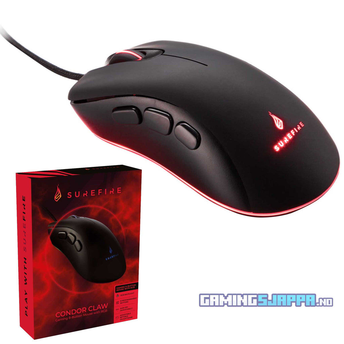 Mus: SureFire Condor Claw RGB med 8 knapper - Gamingsjappa.no